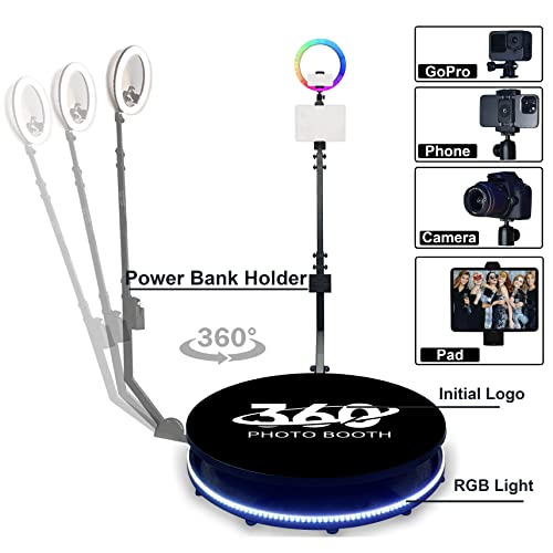 Peepoleck 360 Photo Booth Machine 80cm with Flight Case, 360 Degree Rotating Camera Booth, Logo Customization, 3 People Stand on Remote Control Automatic Spin for Parties 31.5''