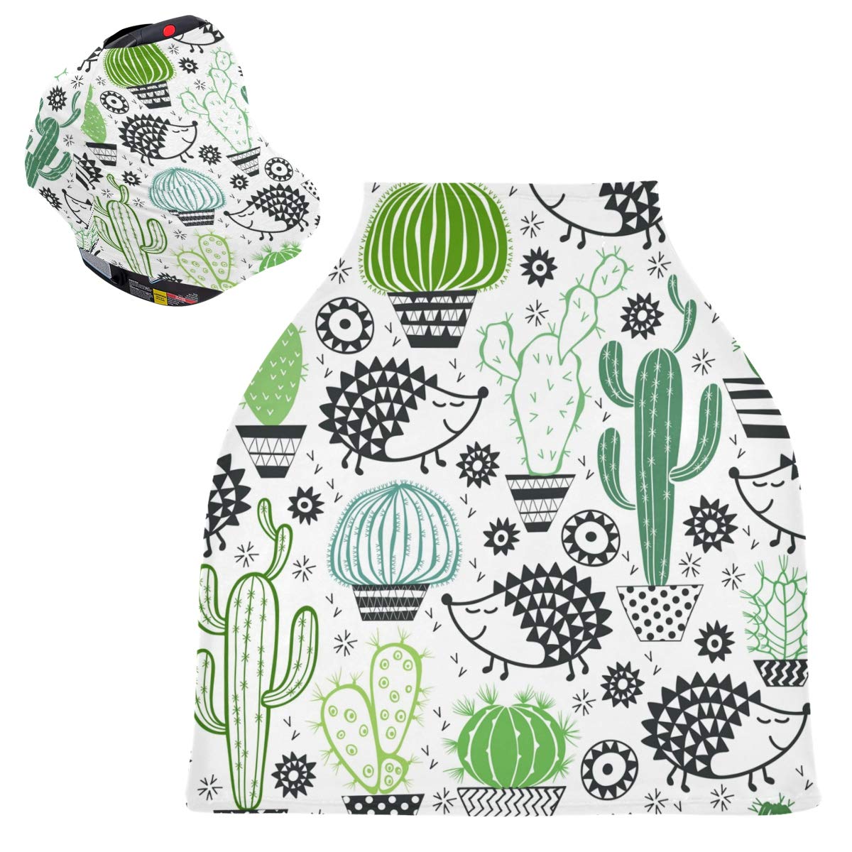 Nursing Cover Breastfeeding Scarf Hedgehogs & Cactus- Baby Car Seat Covers, Stroller Cover, Carseat Canopy (a)