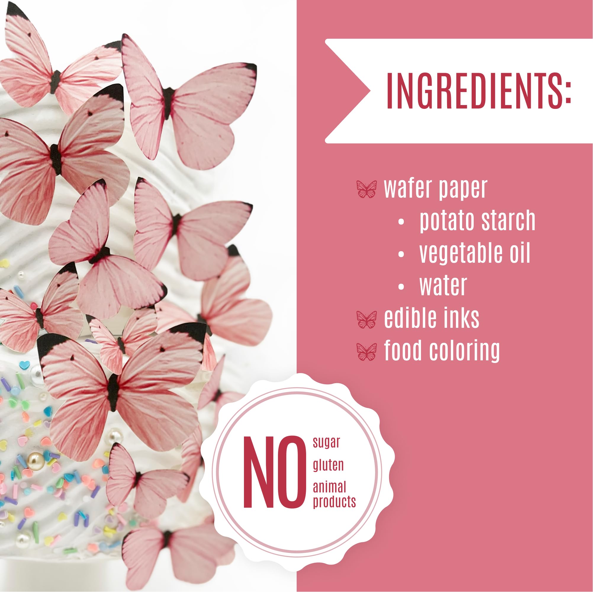 Sugar Robot Edible Butterflies for Cake Decorating - Small Pastel Pink Butterfly Cake Toppers and Cupcake Toppers - Decoration Made in the USA - Premium Crafted (Pink)