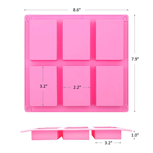 Pendolr Silicone Soap Molds Set of 3, 6 Cavity Rectangle Homemade Craft Soap Mold, Pink Cake Mold for Cupcake, Muffin, Coffee Cake, Pudding, Ice Cube Tray