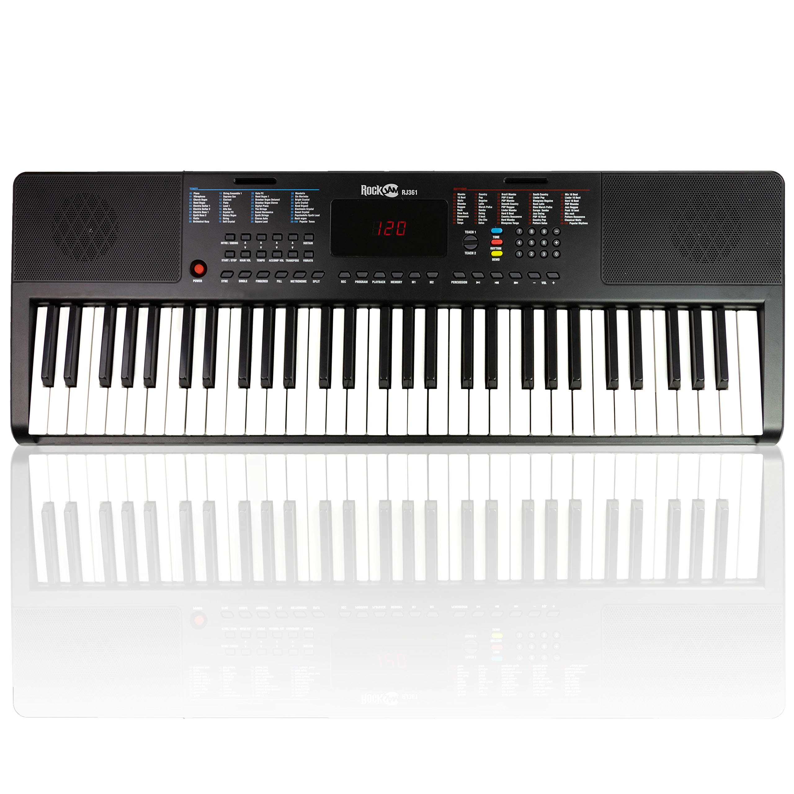 RockJam 61 Key Keyboard Bundle with Stand, Power Supply & Accessories