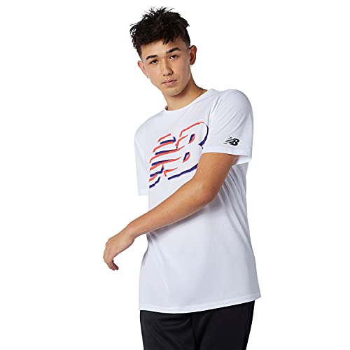 New Balance Men's Heather Tech Short Sleeve 21, White, Large