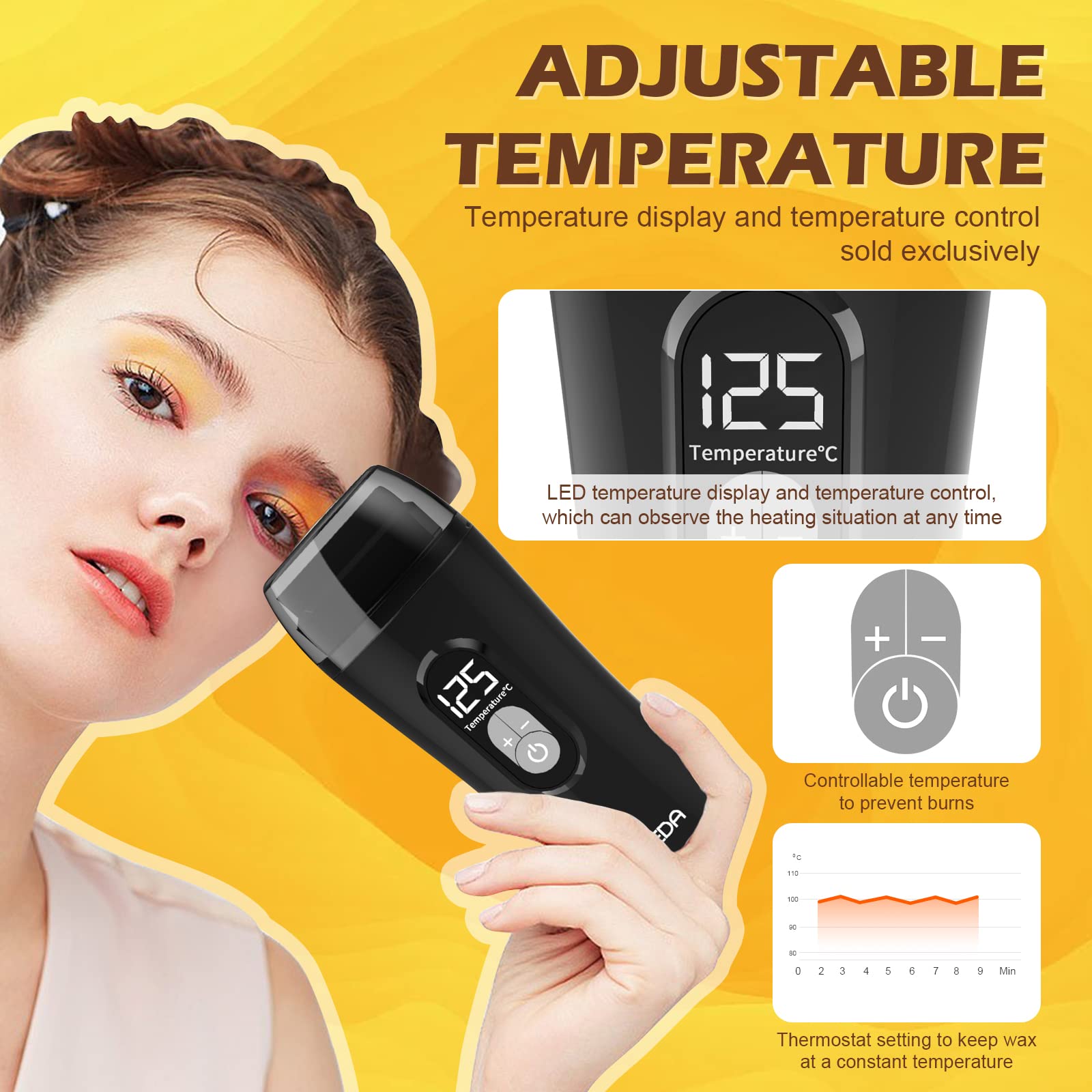 Upgraded Digital Wax Roller Kit - Portable Thermostable Wax Warmer, Roll-on Hair Removal for Sensitive Skin (Purple)