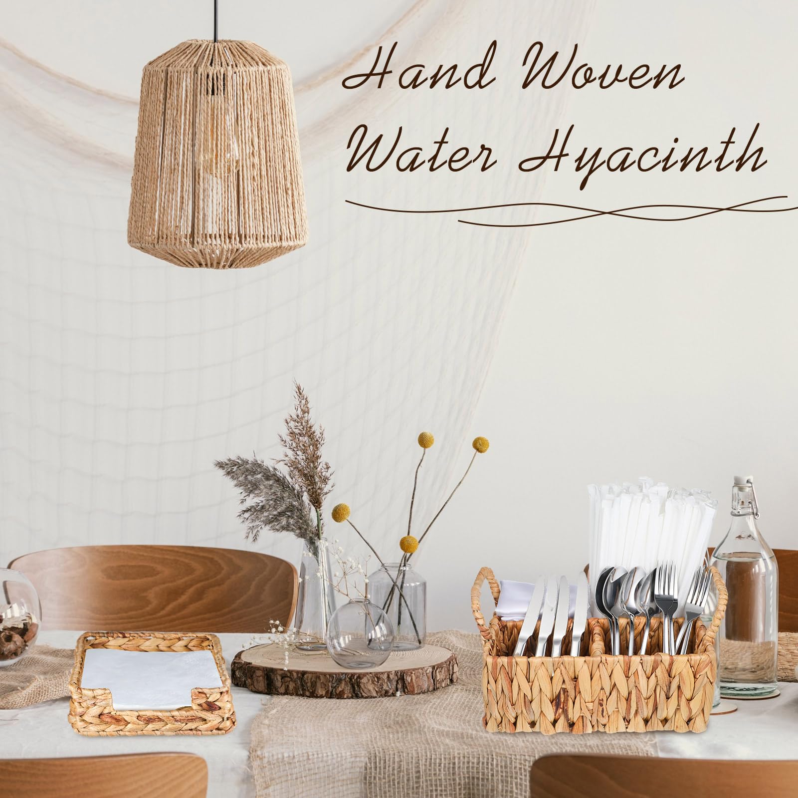 Norme Wicker Flatware Organizer and Wicker Napkin Holder Woven Utensils Holder Caddy Cutlery Silverware Holder for Kitchen Table Storage Hyacinth Baskets Rattan Napkin Holders with Handle