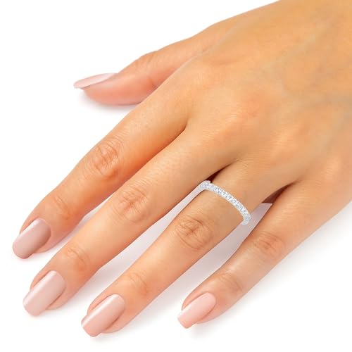 ORO LEONI 925 Sterling Silver Cz Eternity Band Ring - 14k Silver, Yellow And Rose Gold Plated (Silver, 7)