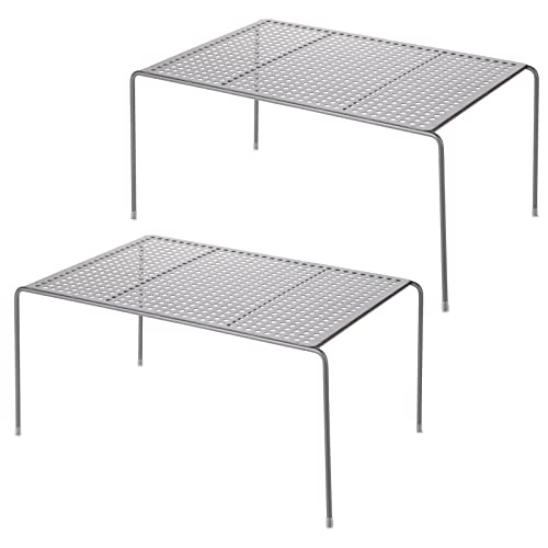 mDesign Large Metal Raised Closet Storage Shelf Organizer for Bedrooms, Bathrooms, Living Room Organization - Holds Clothes, Shoes, Jeans - Concerto Collection - 2 Pack - Graphite/Dark Gray