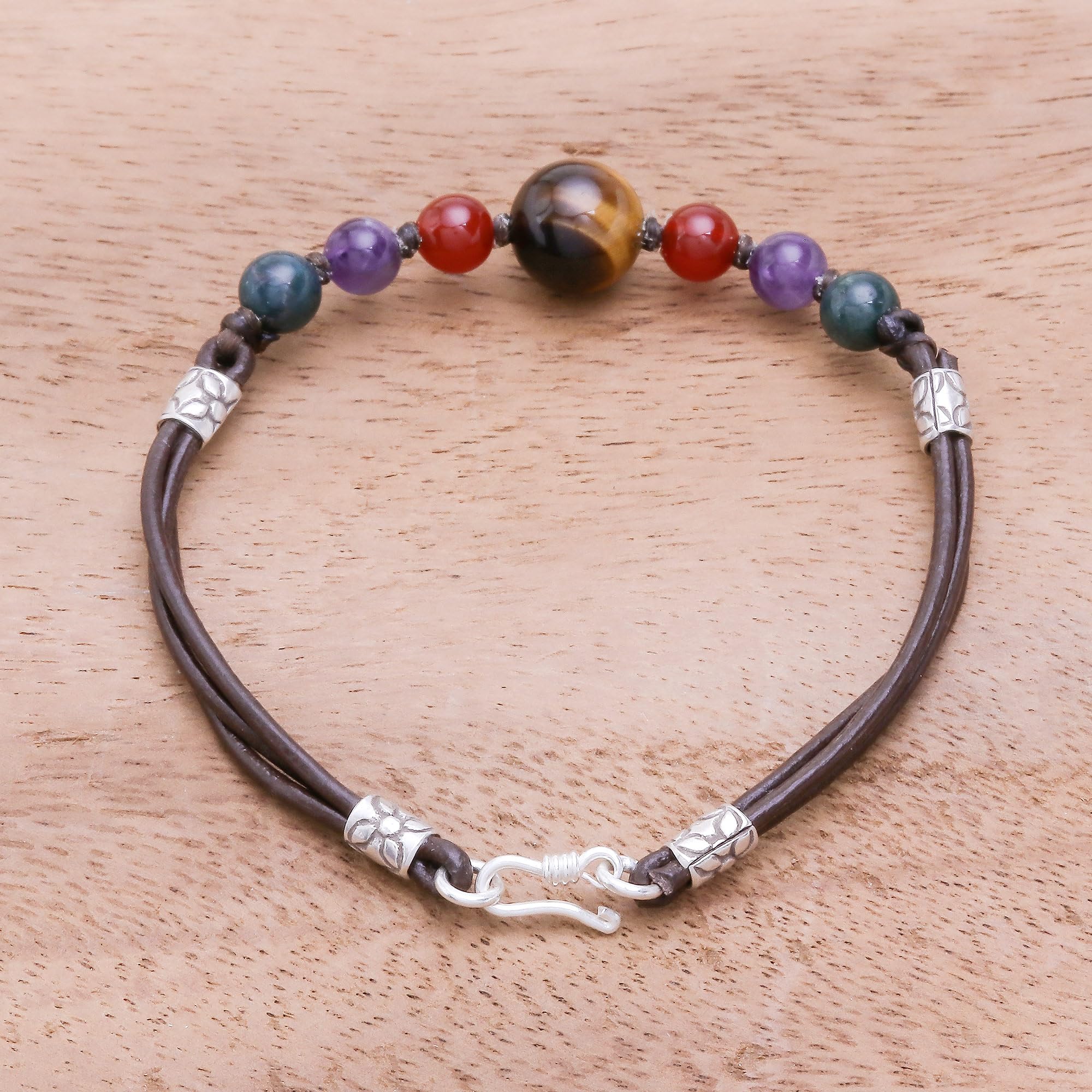 NOVICA Artisan Handmade Multigemstone Beaded Bracelet Crafted in Thailand Sterling Silver Tigers Eye [7.5 in L 3 mm W Pendant(s) 0.4 in L x 2.4 in W] ' Playful Rainbow'