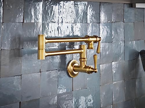 Moen Brushed Gold Traditional Double Jointed Wall Mount Swing Arm Folding Pot Filler Kitchen Faucet, S664BG