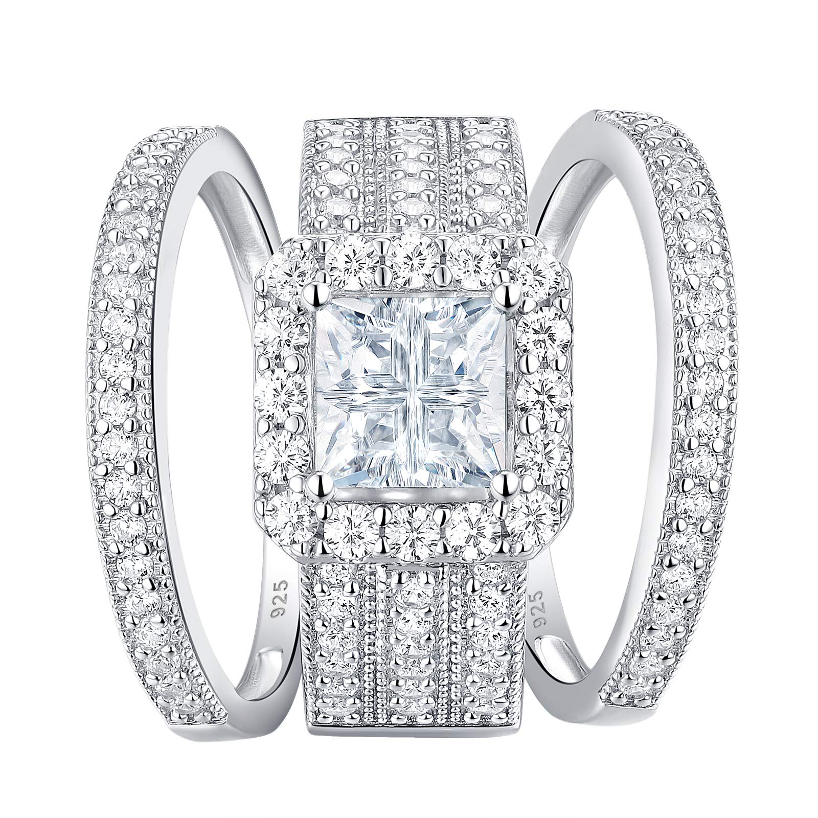 Newshe Engagement Rings for Women Wedding Ring Sets Princess Sterling Silver Cz 2Ct Cross Size 5-10 (7)