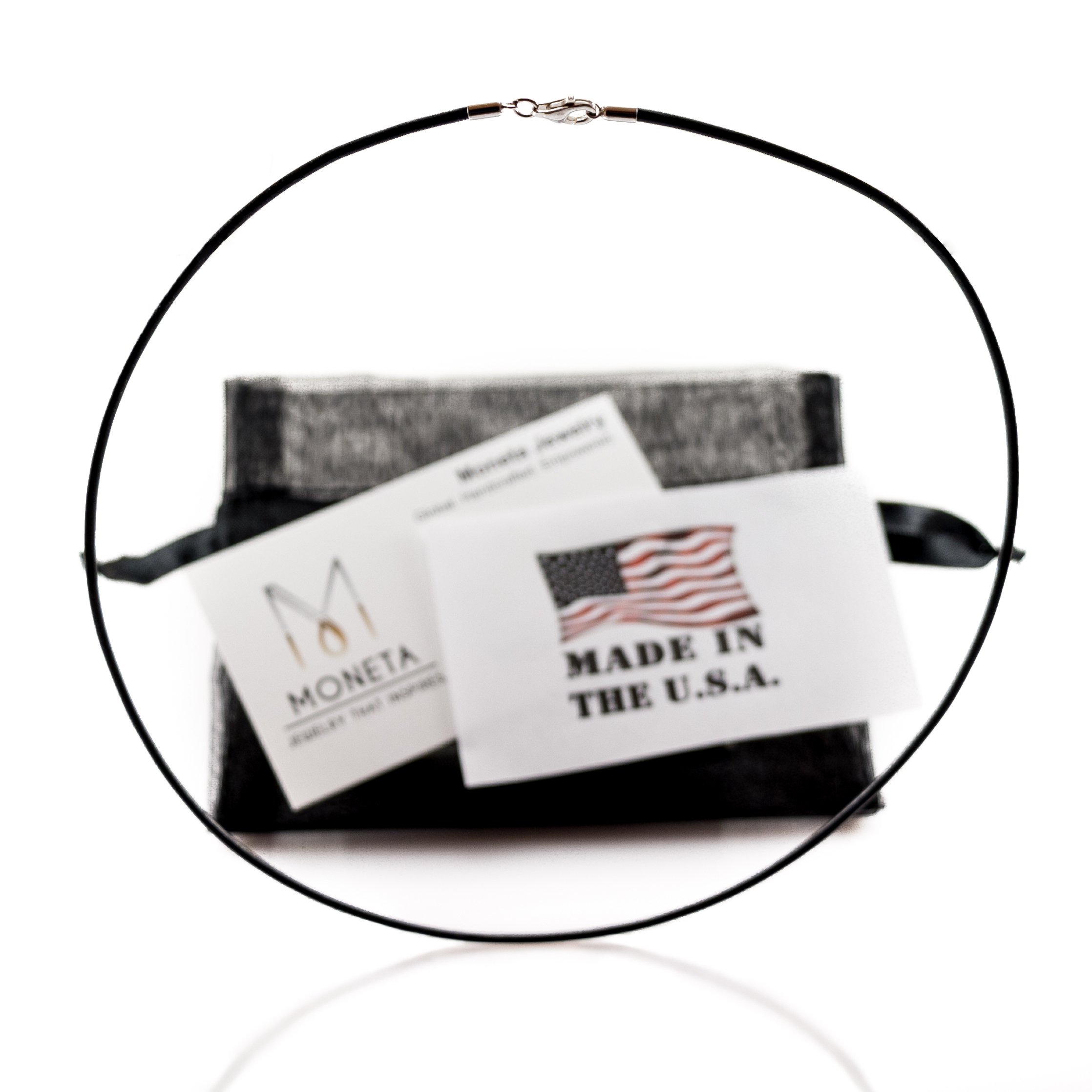 Moneta 18 inch Black Genuine Greek Leather Cord Necklace, Sterling Silver Clasp, Lifetime Warranty