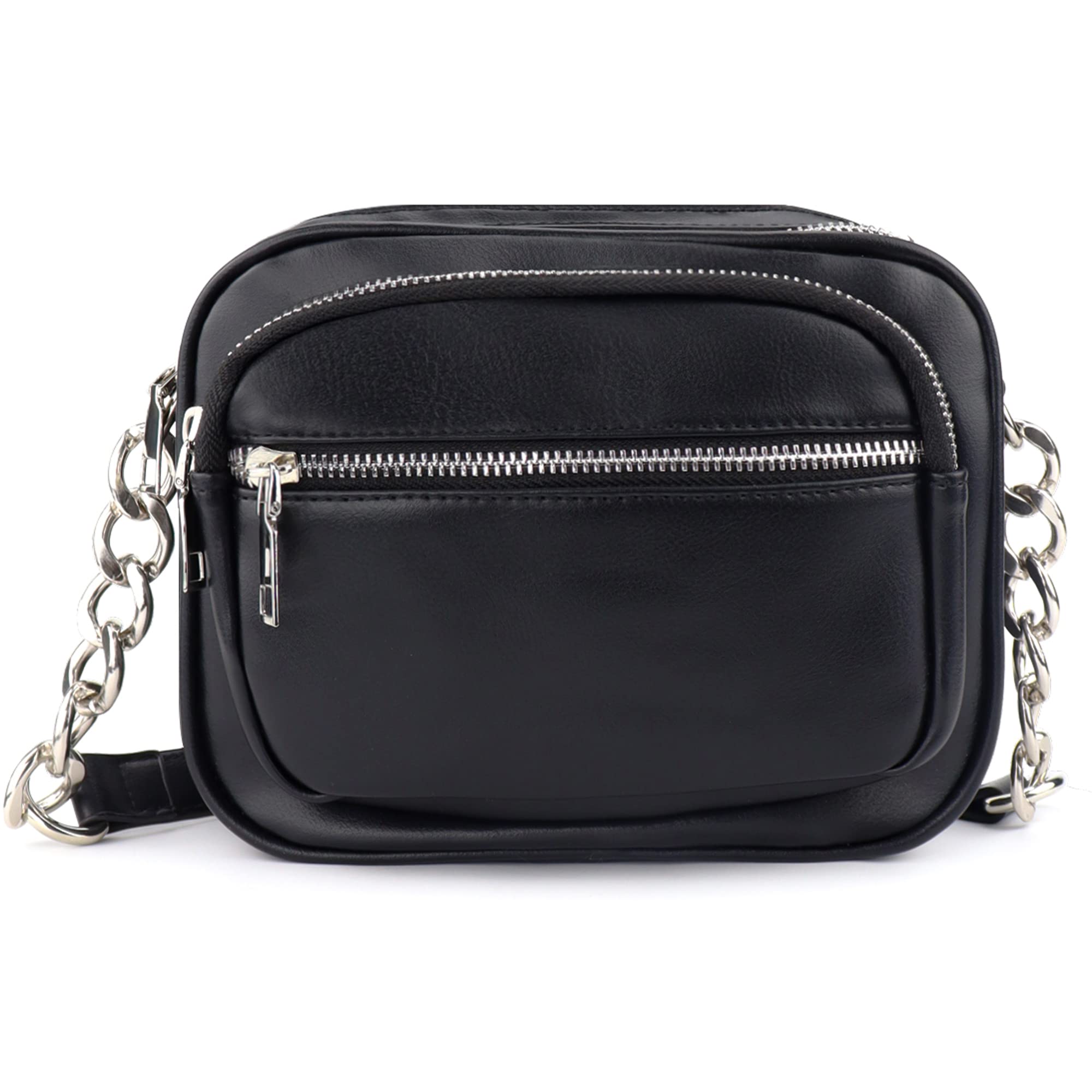 Whale Power Small Crossbody bags for Women Black Shoulder Purse With 4 Zipper Pockets