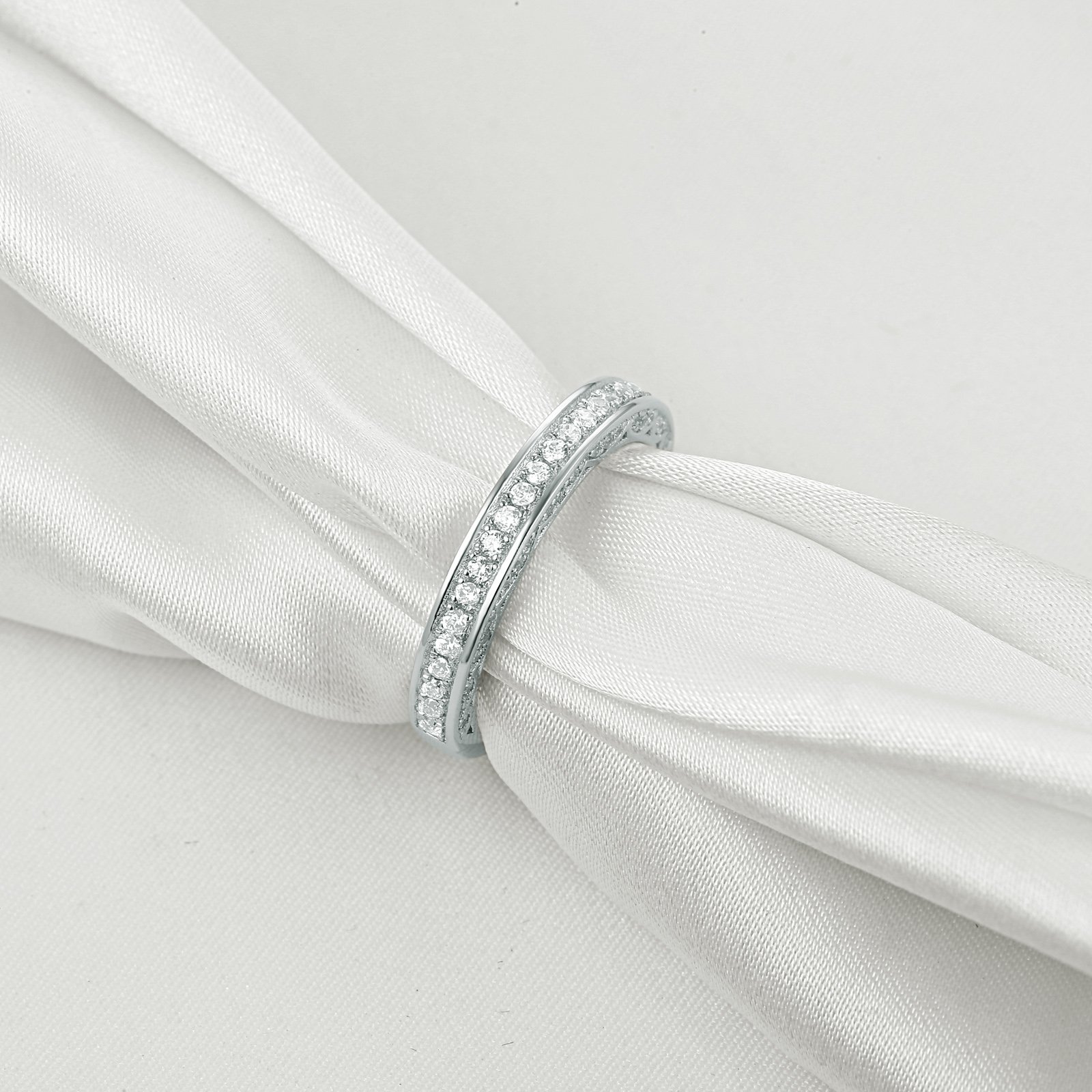 Newshe Jewellery Stackable Band AAAAA Cz Wedding Engagement Ring for Women 925 Sterling Silver Eternity 2.5mm Size 7