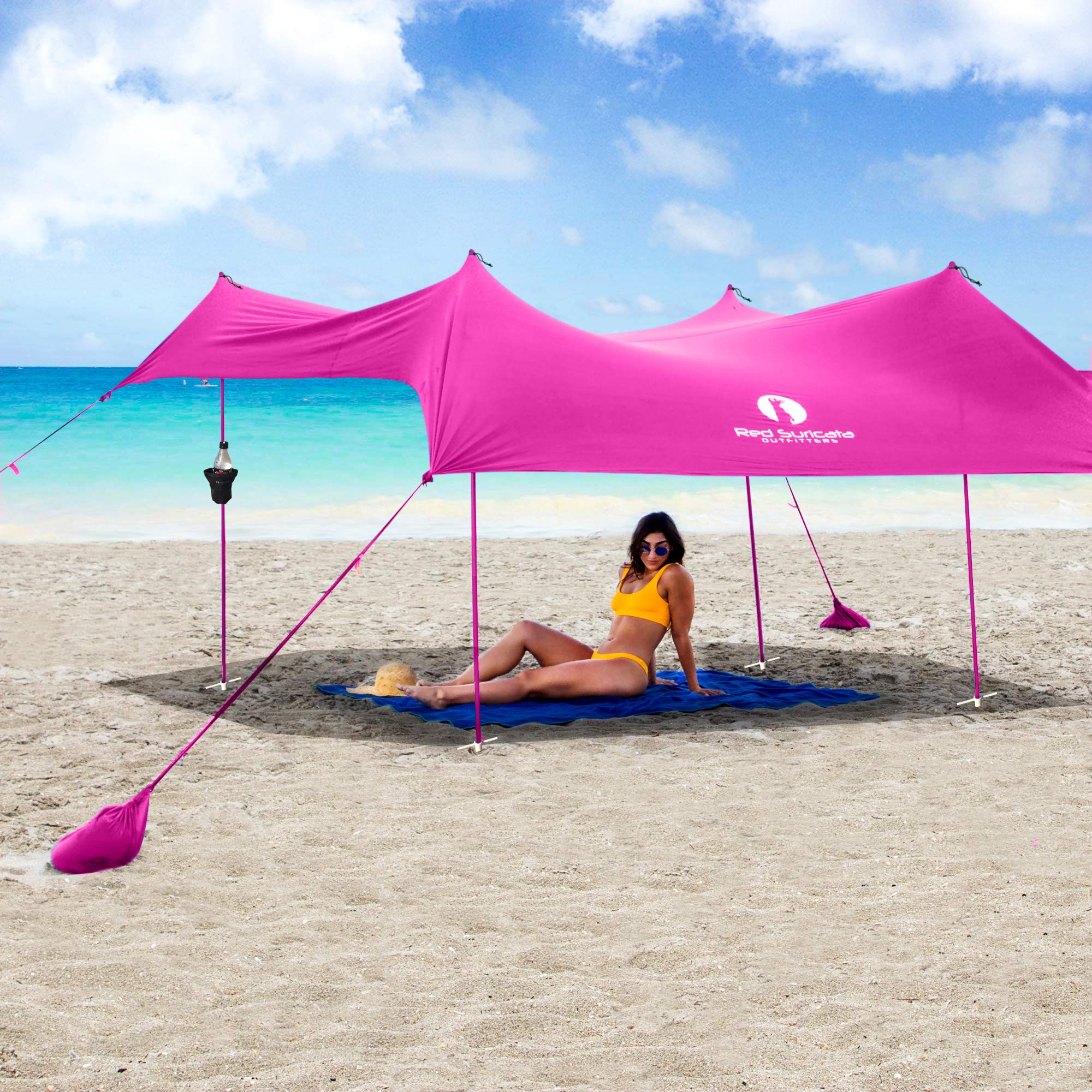 Red Suricata Cup Holder for Drinks – Accessory for Sun Shade Canopy Tent – Attaches to Tent Pole – Holds one Beverage (Cup, Bottle or Can)