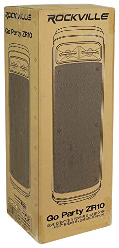 Rockville Go Party ZR10 Dual 10" Portable Wireless LED Bluetooth Speaker+UHF Mic