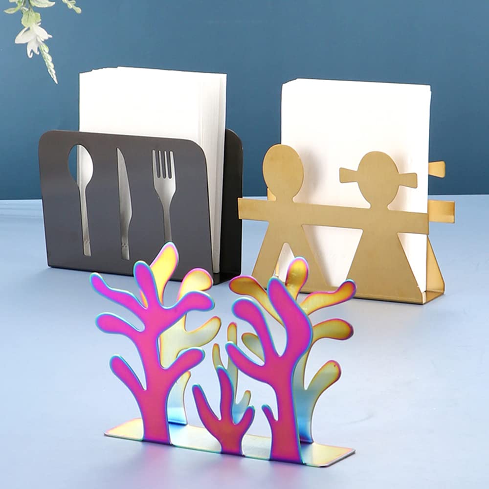Tissue Paper Napkin Holder Stainless Steel Farmhouse Napkins Holder for Kitchen Dining Table Classic Restaurant Home Tabletop Decor (Tree Style, Rainbow)