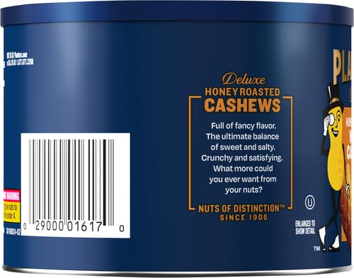 PLANTERS Deluxe Honey Roasted Whole Cashews, Sweet and Salty Snacks, 8.25oz (1 Canister)