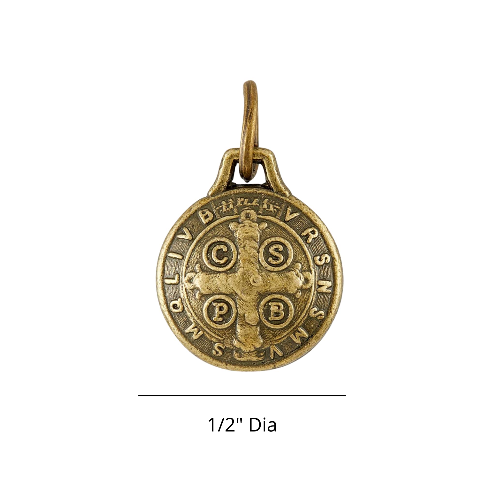 Religious Gifts Gold Tone Saint Benedict Pendant, Mini Double Sided St Benedictine Medal, Catholic Keepsake, 1/2 Inches