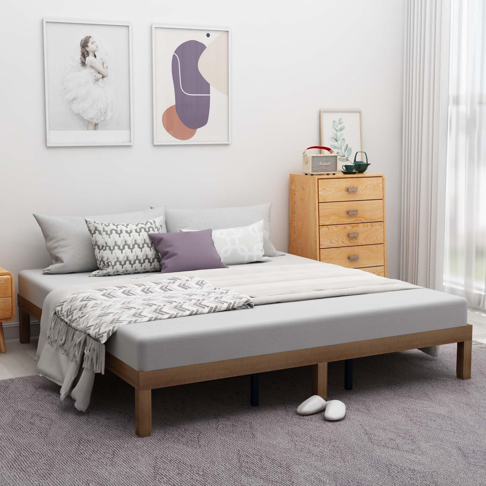OTRIEK King Bed Frame, Wood Platform Bed Frame with Strong Wood Slat Support, No Box Spring Needed for Teens Adults Bedroom, Noise Free/Easy to Install (King)