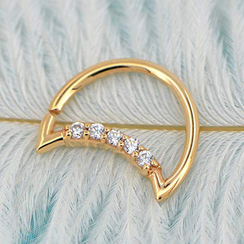 OUFER 16G Daith Earrings 14K Solid Gold Daith Hoop Cubic Zirconia Paved Moon Daith Piercing Jewelry Cartilage Earring Hoop