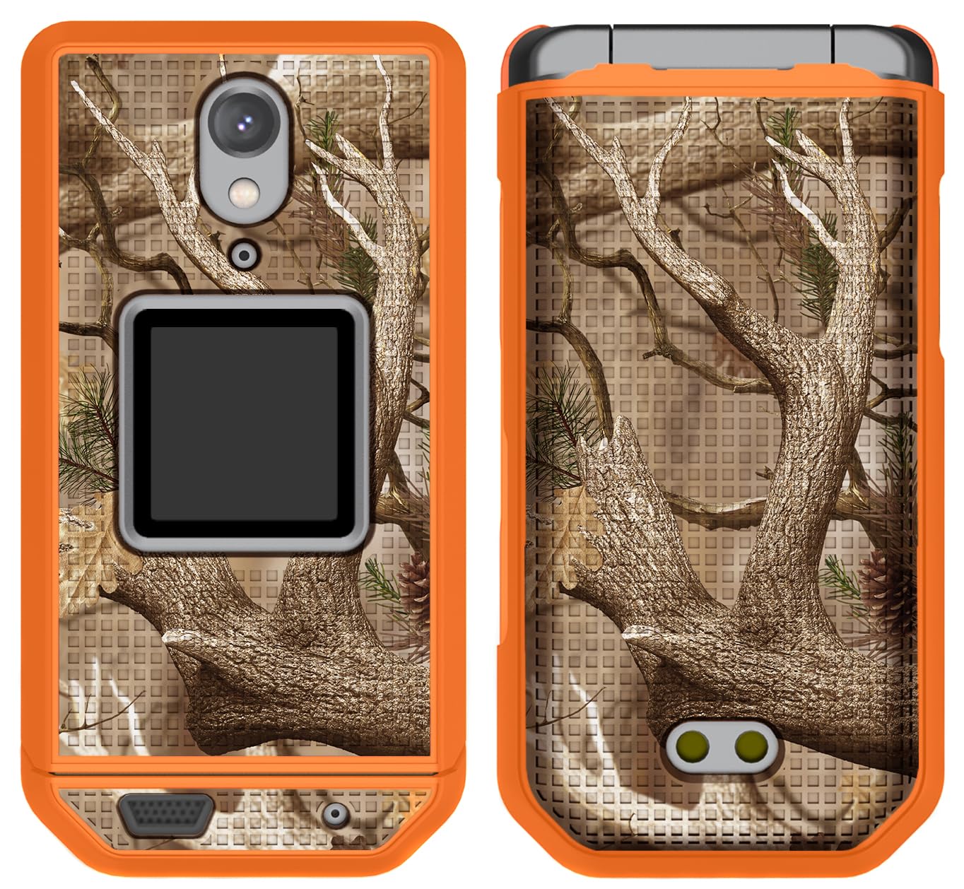 Nakedcellphone Case for CAT S22 Flip Phone, [Hunter Camouflage] Slim Hard Shell Protector Cover - Orange Camo