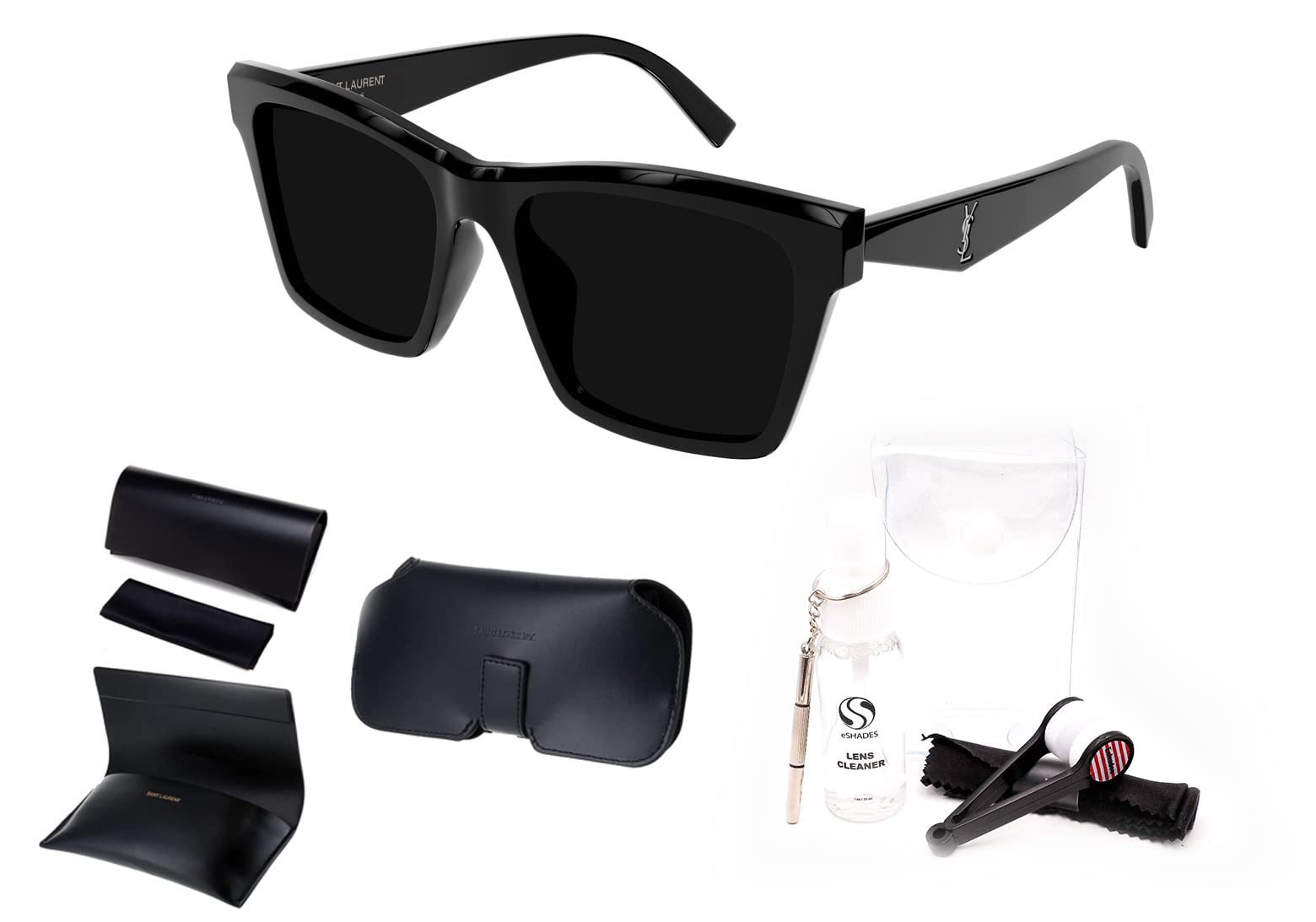 Saint Laurent SL M104/F - 002 Monogram Palette Sunglasses + Bundle with eSHADES Luxury Eyewear Kit