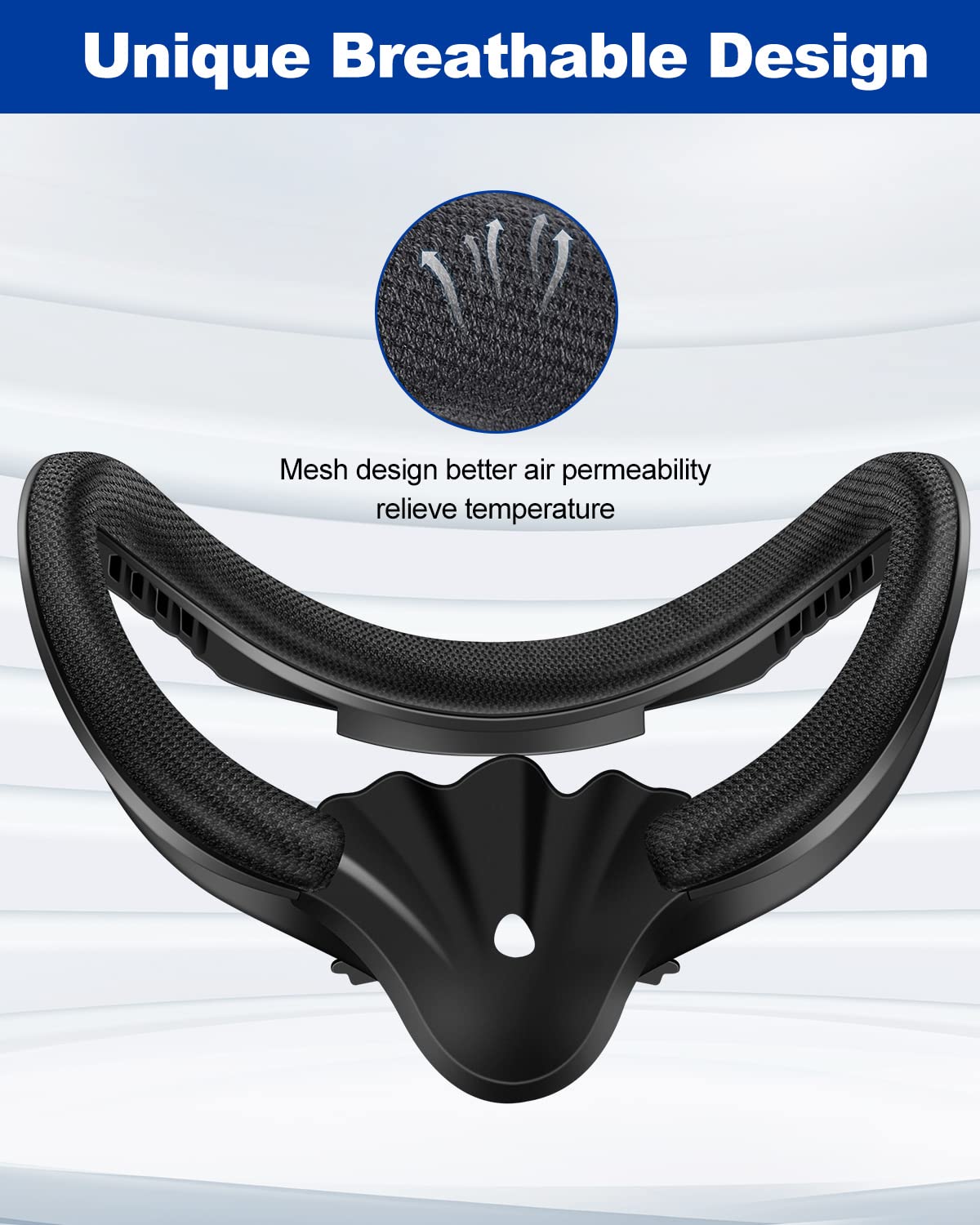 VR Face Cushion Pad for Oculus Quest 2 Accessories, Fitness Facial Interface Foam Replacement, with 2 x Foam Replacement and Air-Circulation Design Black