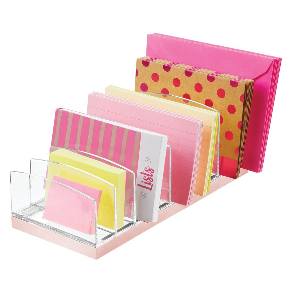mDesign Plastic Divided Cosmetic Palette Organizer with 9 Sections - Makeup Storage for Bathroom Vanity, Cabinet, Drawer - Holds Eyeshadow, Blush, Powder - Lumiere Collection - Clear/Light Pink