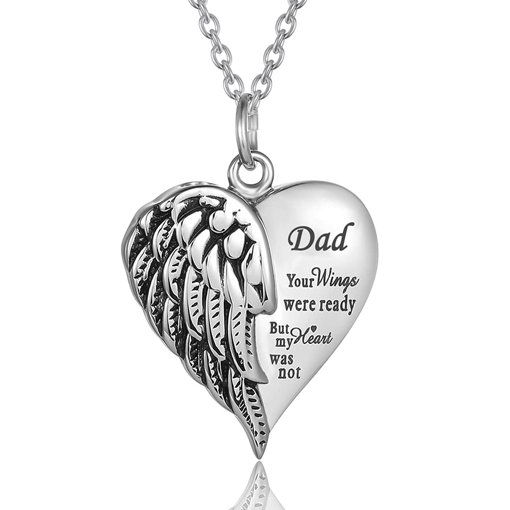 Qikafan Cremation Jewelry for Ashes Engraved Your Wings were Ready but My Heart was Not Heart Urn Necklace Memorial Pendant (TX-Dad)