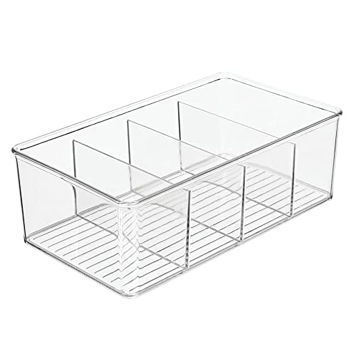 mDesign Plastic Office Storage Organizer Bin Box - 4 Divided Sections - Cabinets, Closets, Drawers, Desks, Tables, Workspace, 2 Pack - Clear