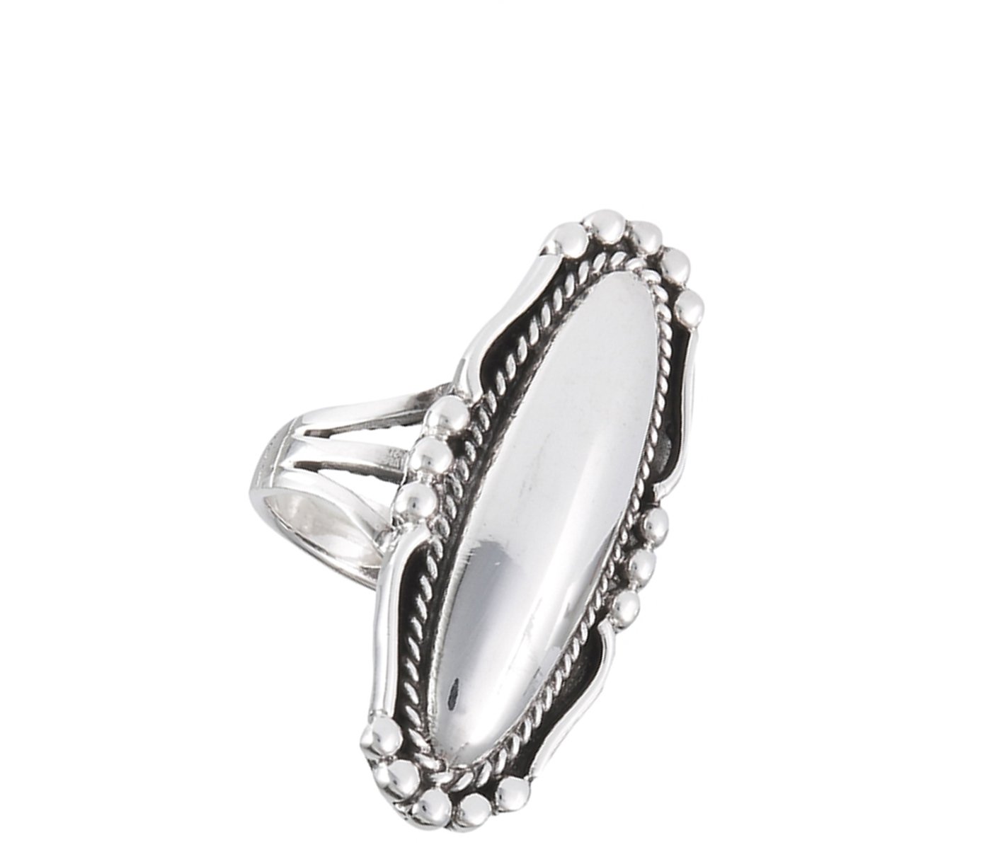 Long Bali Rope Bead Shiny Oval Ring New .925 Sterling Silver Band Size 8