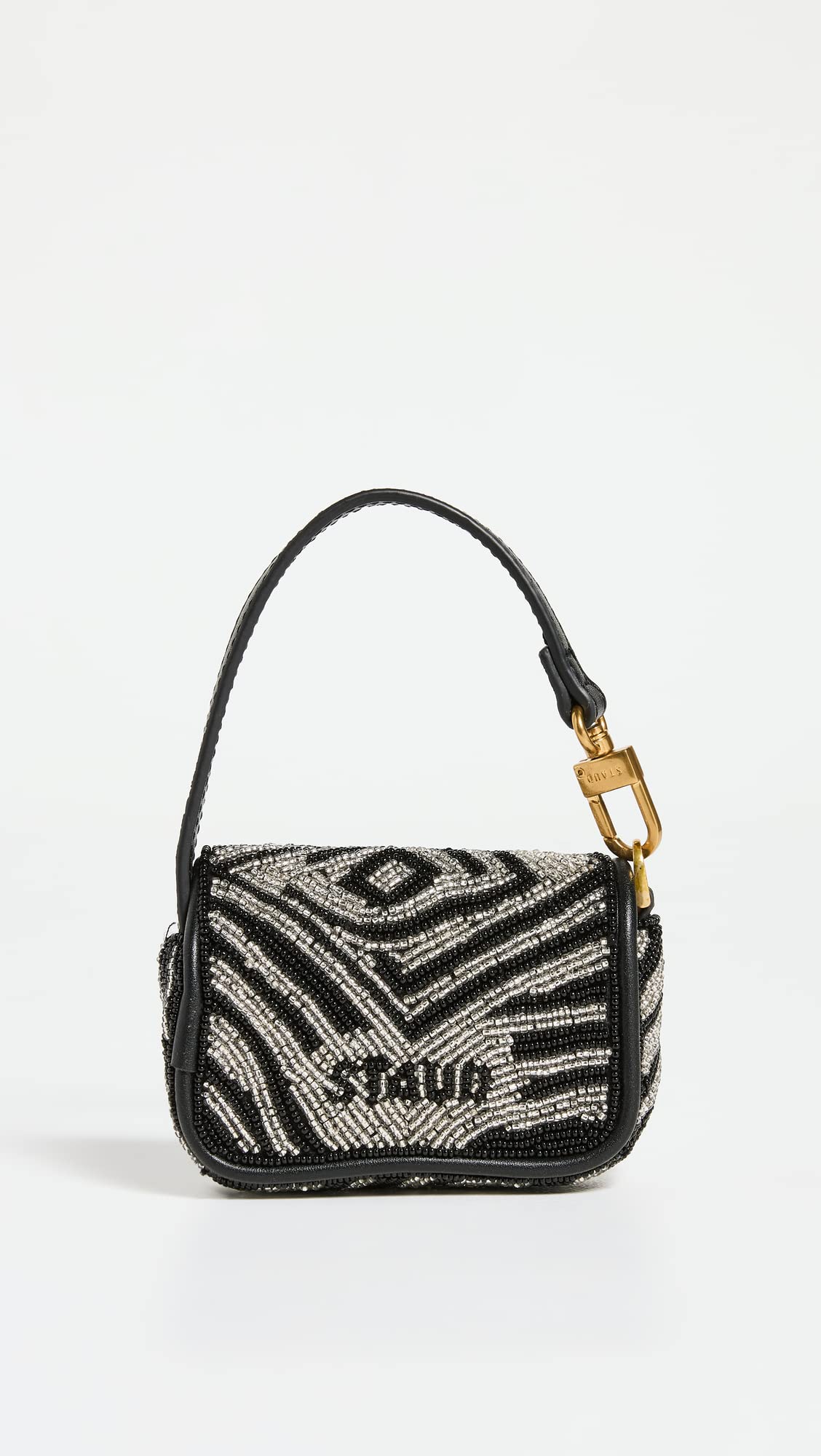 STAUD Women's Tommy Tiny Beaded Bag, Black/White, One Size