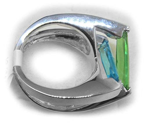 R98S 4.0ct. Blue & Green Helenite Floating Crossover Sterling Silver Modern Ring (9)