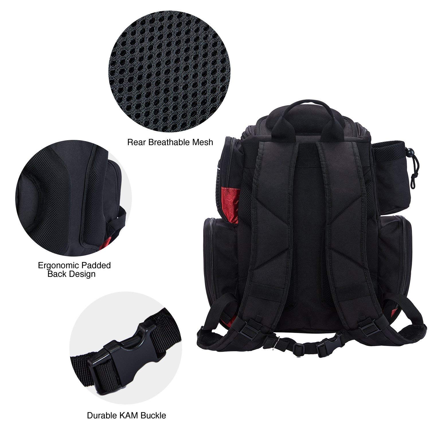 Piscifun Fishing Tackle Backpack Black Backpack with 4 Trays Bundle AXP Aluminum Fishing Pliers Black - Split Ring Nose