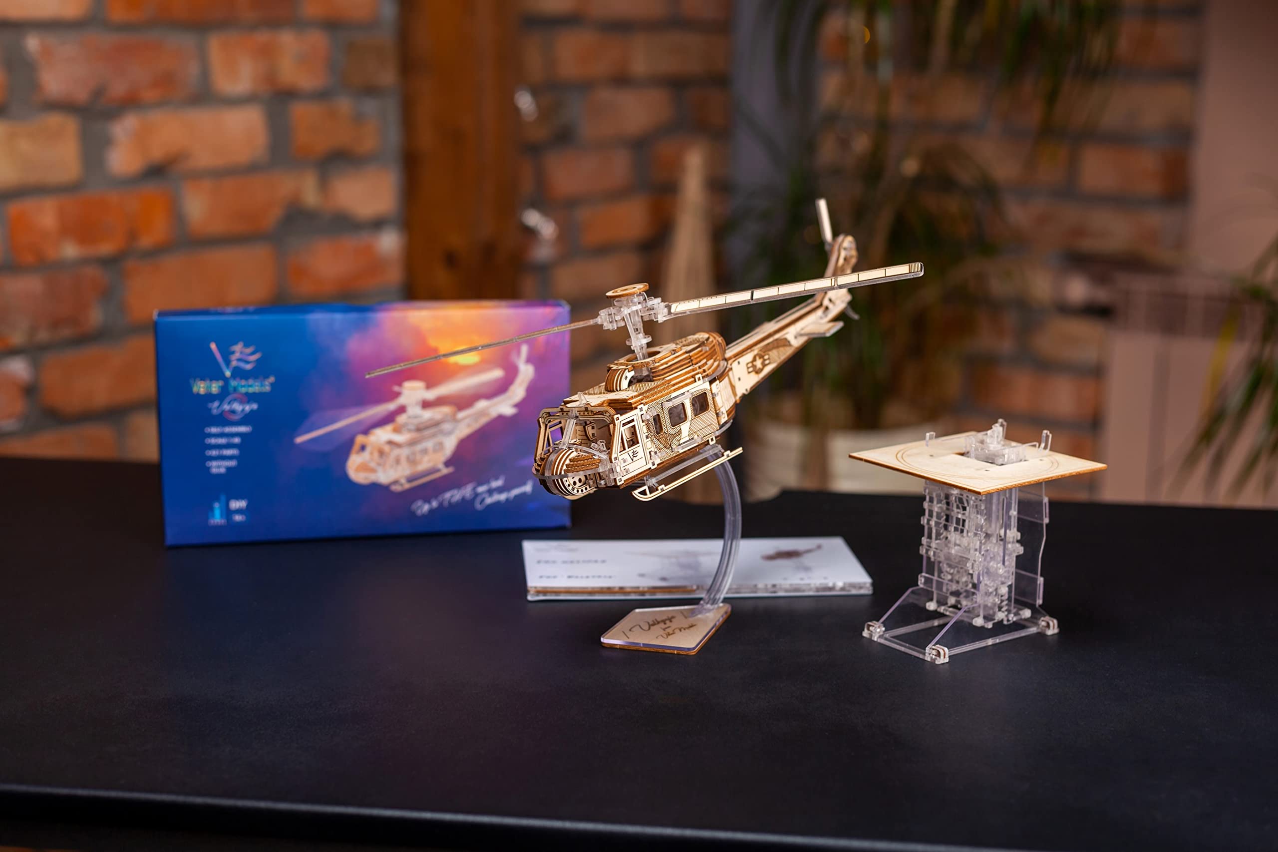 Veter Models Model Helicopter Kit Valkirja – Premium Quality Model for Adults – Durable Plywood and Plastic Construction – Open Door Engine Running– Moving Propeller