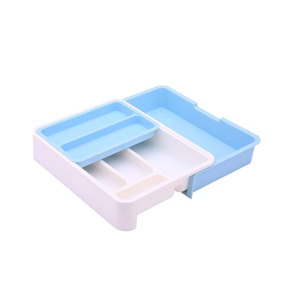 N/A Kitchen Drawer Organizer Plastic Storage Drawer Cutlery Tray for Drawers Divider Durable Utensil Multi Partition Safe Easy Clean (Color : Blue)