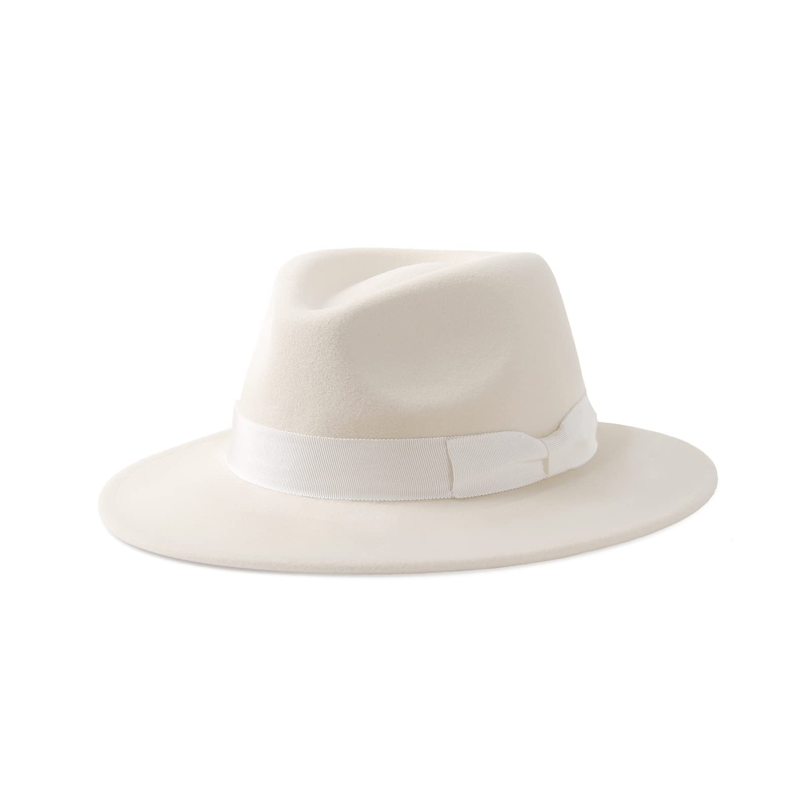 TIALARTS 100% Wool 1920s Gatsby Gangster Fedora Hat for Men and Women Fall Felt Wide Brim Panama Derby Hat Ivory M