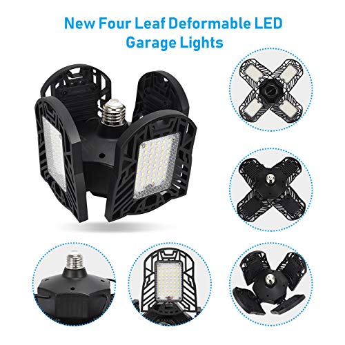 MUIZLUX 120W LED Garage Light 12000Lumens E26/E27 Deformable Garage Ceiling Light, With 4 Adjustable LED Panels 360°, CRI 80+, 6000K Nature Light, Fits for Garage, Basement, Barn, Warehouse