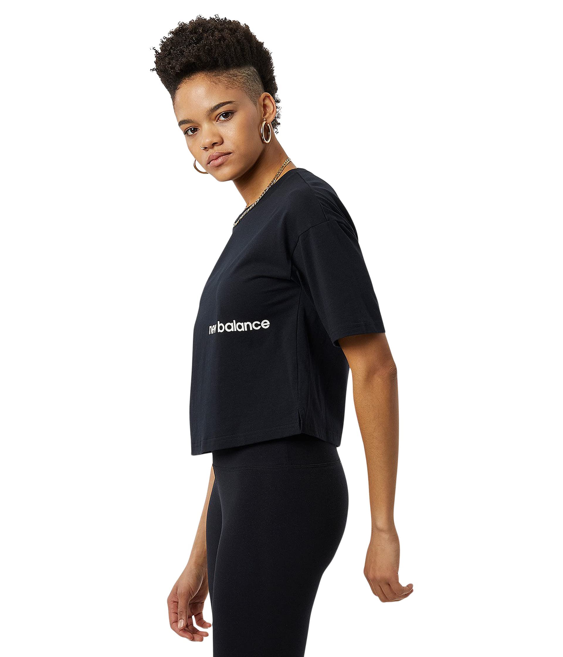 New Balance Women's NB Essentials Short Sleeve 22, Black Graphic, Medium