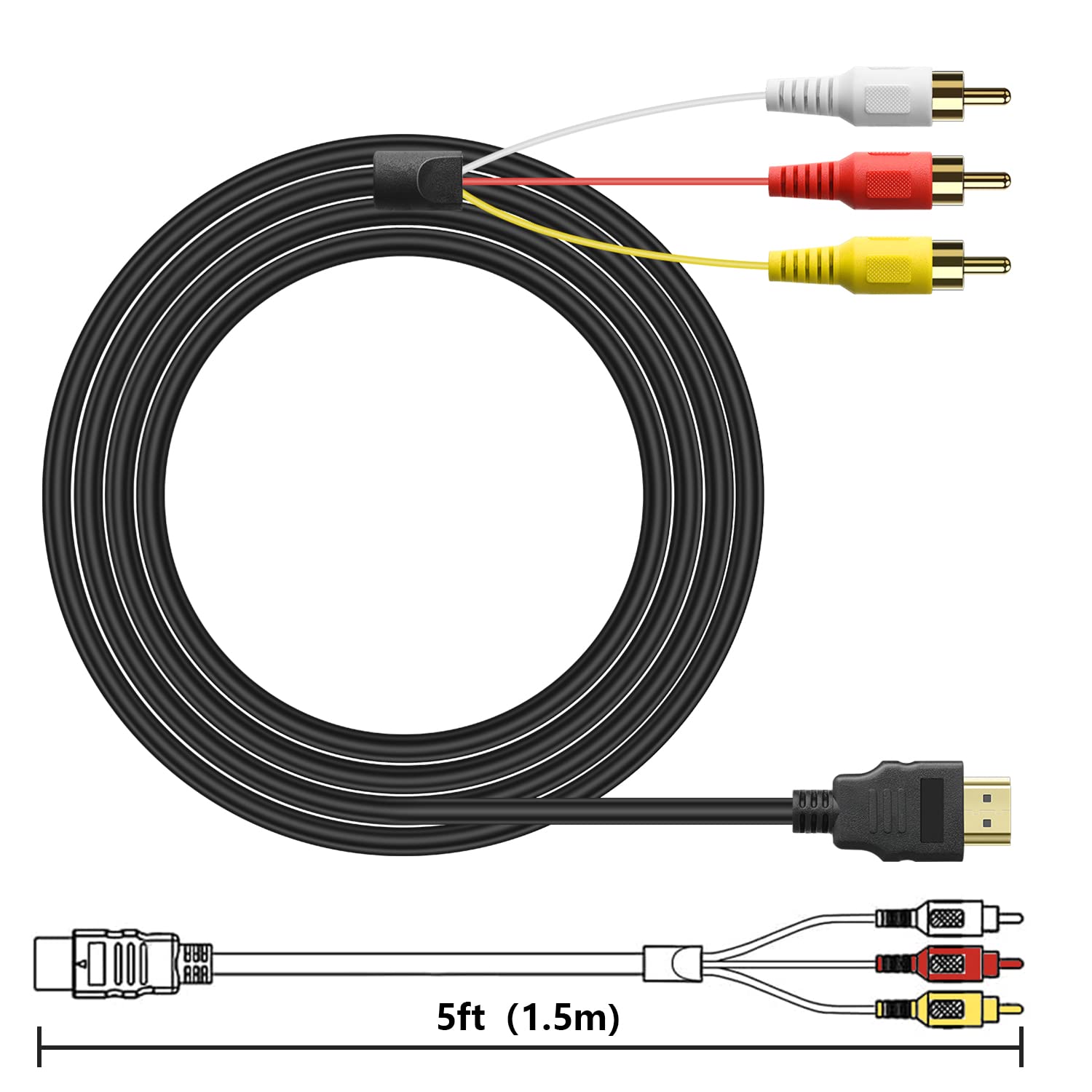 SAISN HDMI to RCA Video Cable, HDMI to A/V Converter Cable HDMI Male to 3-RCA Composite Audio Adapter Cable Cord for TV LCD Projector RCA Display Device