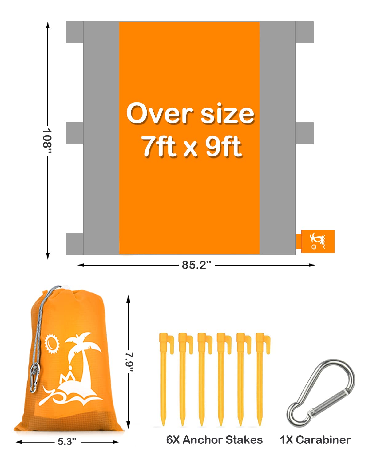 POPCHOSE Beach Blanket, Sandfree Beach Mat 108"x85.2"/83"x78" for 7 Persons, Extra Large Beach Blanket Waterproof Sandproof with 6 Stakes, Easy to Clean, Lightweight Compact Beach Accessories