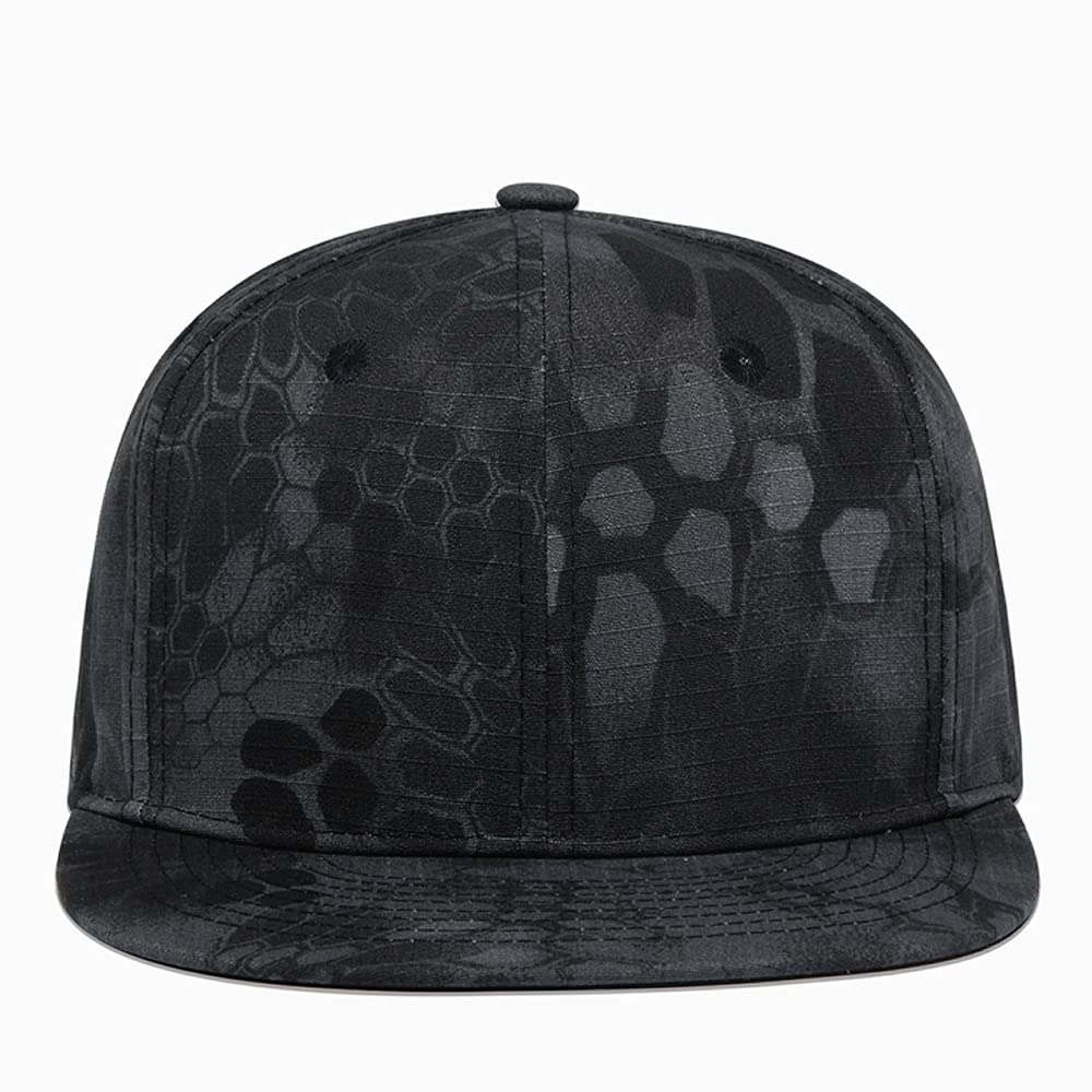 Quanhaigou Cool Snapback Hat Hip Hop Flat Bill Visor Cap - Black Grey Camo Unisex Adult Adjustable Baseball Hats (Black Grey)