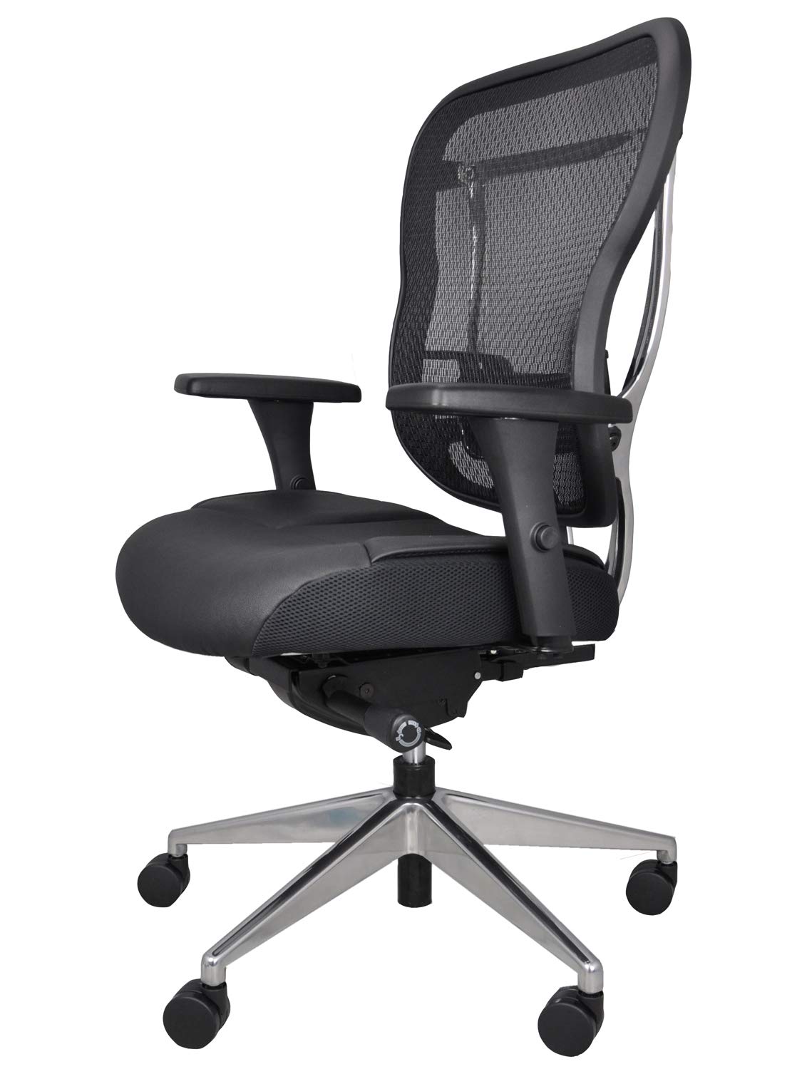 Oak Hollow Furniture Aloria Series Office Chair Ergonomic Executive Computer Chair, Genuine Leather Seat Cushion, Mesh Back, Adjustable Lumbar Support Swivel and Tilt High-Back (Black)