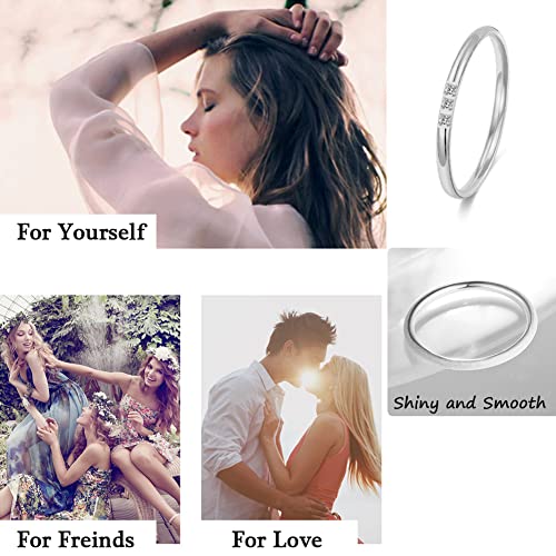 Silver Stacking Rings for Women Stainless Steel Rings 1.5mm Thin Knuckle Ring 3 Styles Rings Set Midi Ring Size 5 6 7 8 9 10
