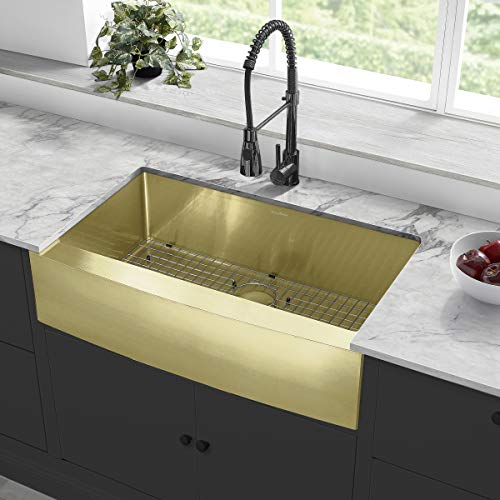 Swiss Madison Rivage 36 x 21 Stainless Steel, Single Basin, Farmhouse Kitchen Sink with Apron in Gold