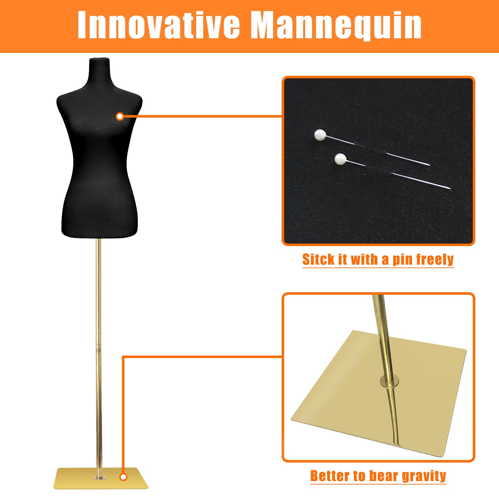 Mannequin Dress Form 61-69 Inch Height Adjustable Female Model Display Mannequin Body High Density Foam with Metal Bracket and Rectangular Base for Sewing Dressmakers Dress Jewelry Display, Beige