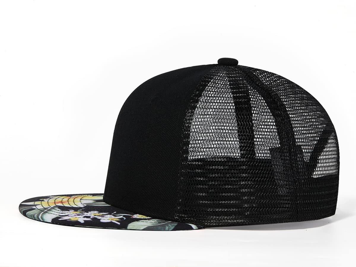 Quanhaigou Mesh Trucker Hats,Outdoor Snapback Dad Hat,Hip Hop Men Women Adjustable Baseball Caps (Black Flower B)