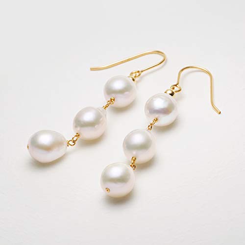 Pearl Drop Dangle Earrings for Women 14K Gold Filled Multiple Real White Freshwater cultured Pearl Earrings COMOTO Jewelry