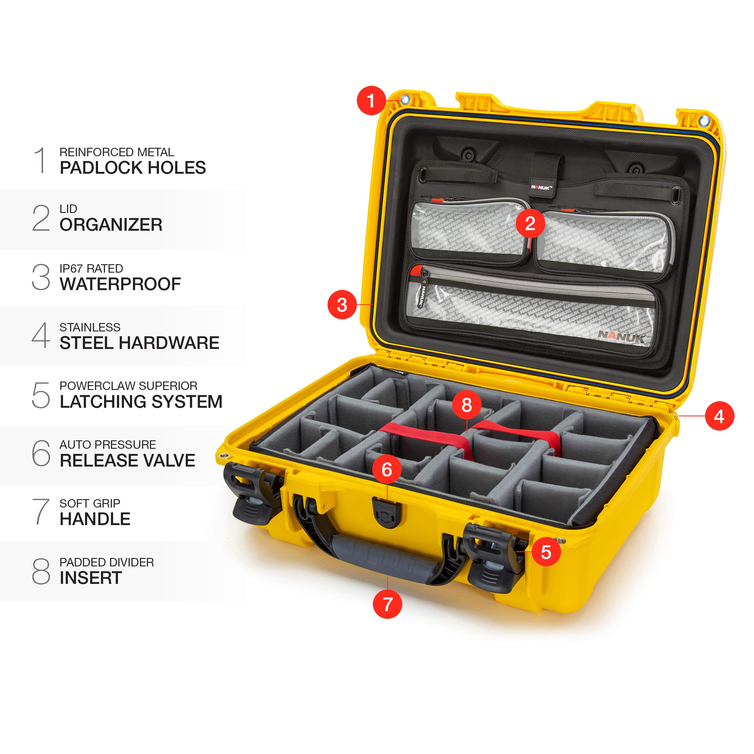 Nanuk 925 Waterproof Carry-on Hard Case with Lid Organizer and Padded Divider - Yellow