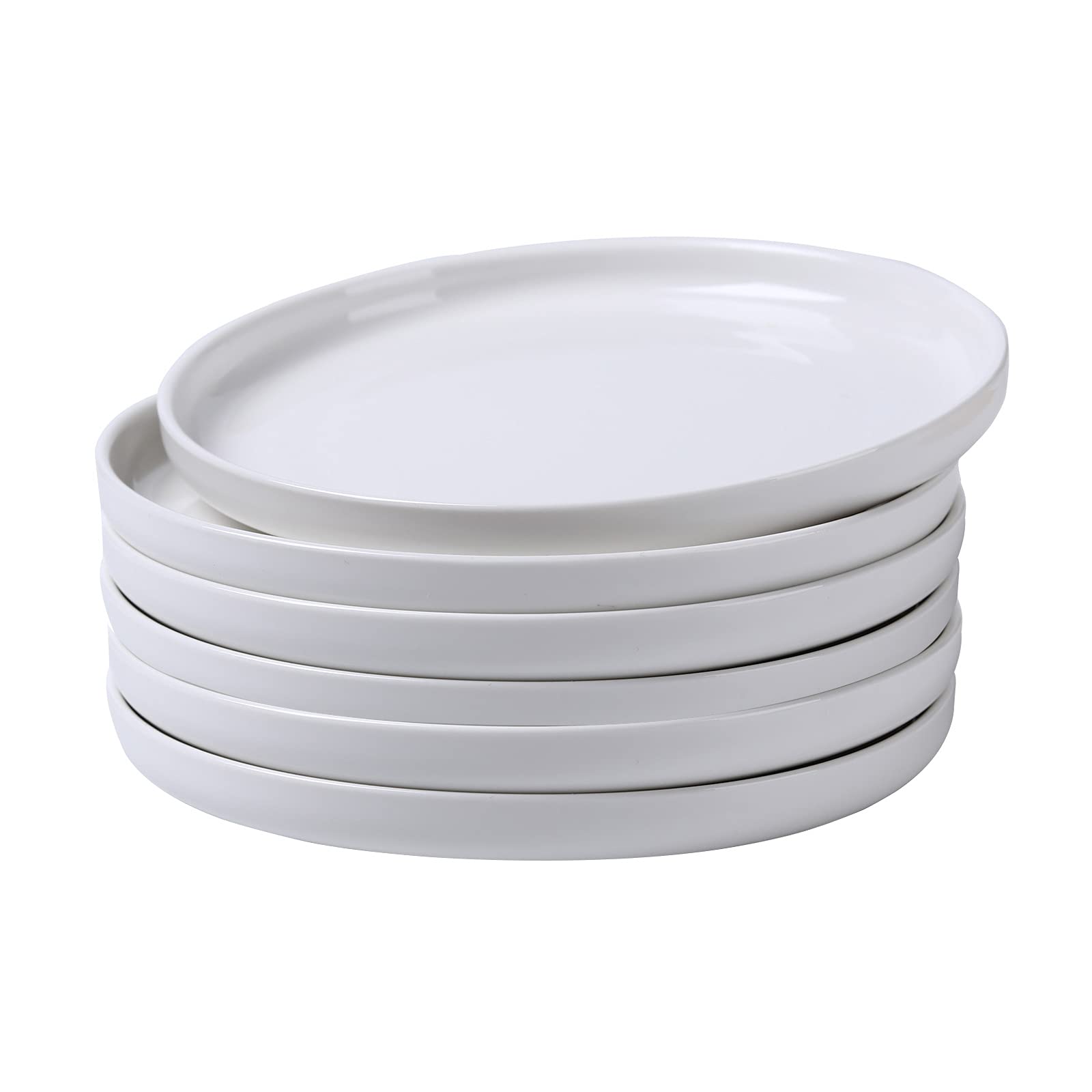 QFULL Ceramic White Dinner Plate Set of 6, 8 Inch Cutlery Set, Pizza Salad Pasta Steak Porcelain Plate Restaurant Dishes, Salad Plate, Anti-Scratch Round Plate