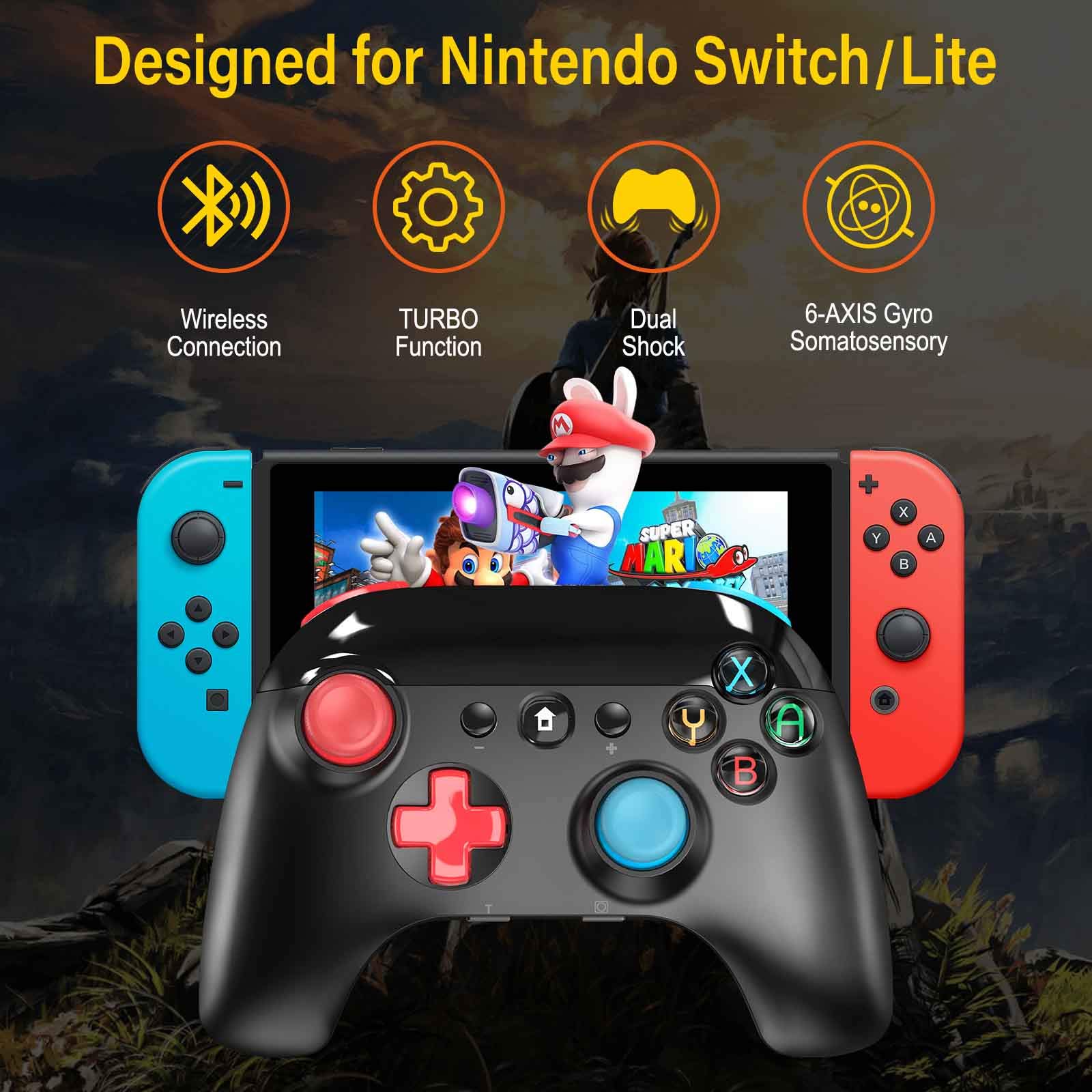 New Fi Switch Controller, Wireless Controller for Nintendo Switch/Lite with large battery,Precise Motion Control, Turbo, Vibration and Screenshot